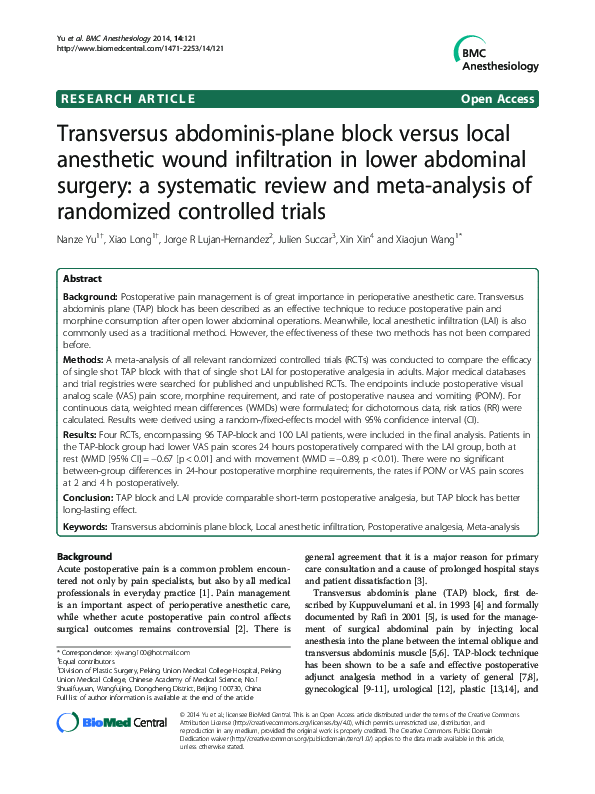 (PDF) Transversus abdominis-plane block versus local anesthetic wound ...