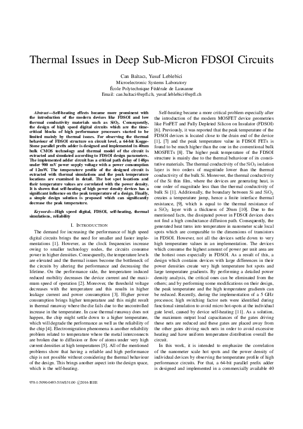 Pdf Thermal Issues In Deep Sub Micron Fdsoi Circuits Can Baltacı