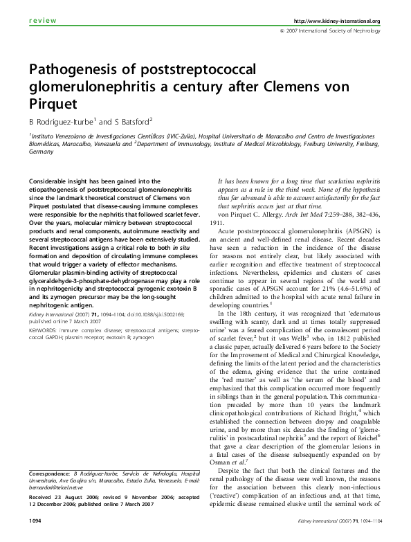 (PDF) Pathogenesis of poststreptococcal glomerulonephritis a century ...