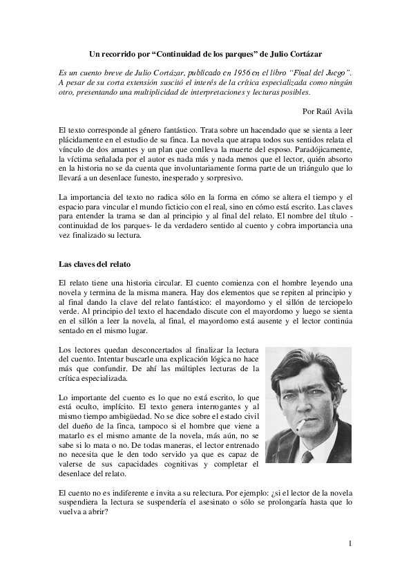 (PDF) Un recorrido por "Continuidad de los parques" de Julio Cortázar