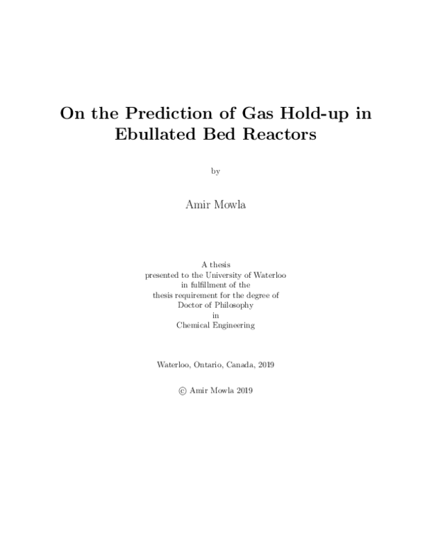 (PDF) On the Prediction of Gas Hold-up in Ebullated Bed Reactors