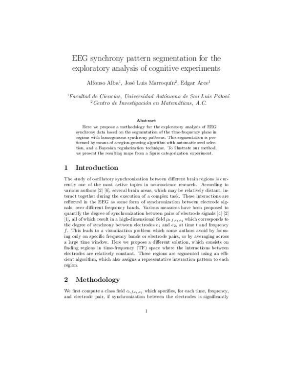 Pdf Eeg Synchrony Pattern Segmentation For The Exploratory Analysis Of Cognitive Experiments 