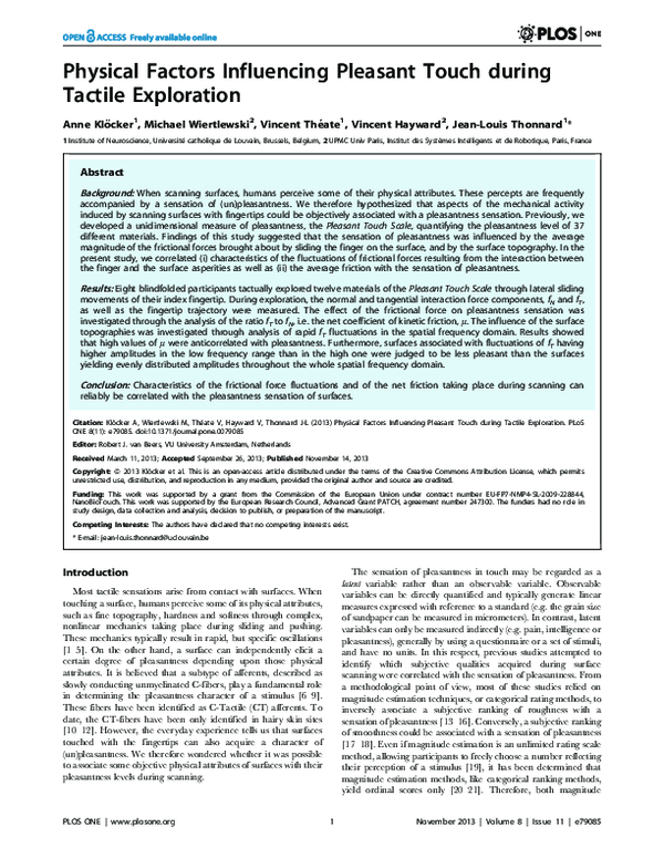 (PDF) Physical Factors Influencing Pleasant Touch during Tactile ...