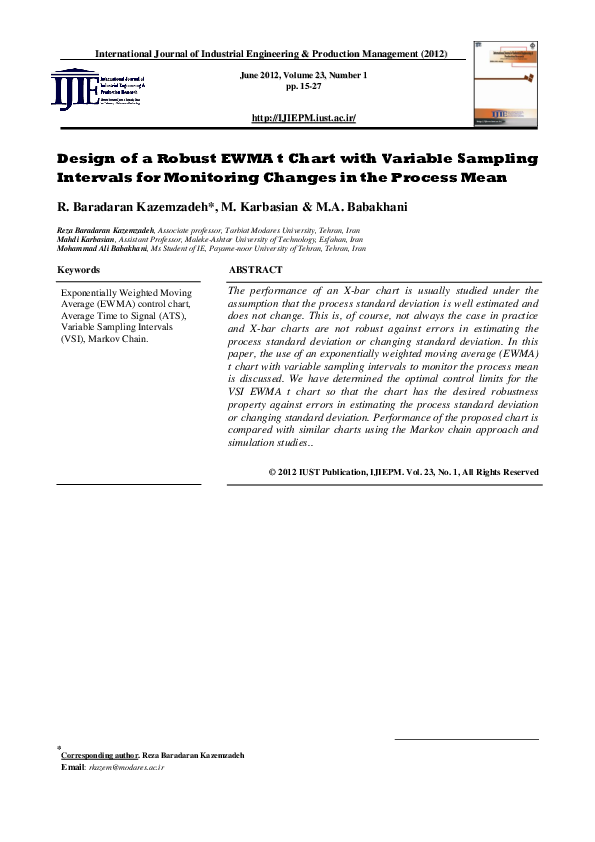 Pdf An Ewma T Chart With Variable Sampling Intervals For Monitoring
