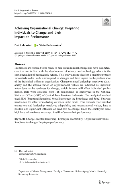 (PDF) Achieving Organizational Change: Preparing Individuals to Change ...