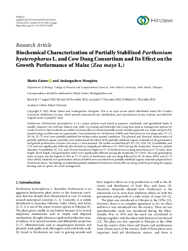 (PDF) Biochemical Characterization of Partially Stabilized Parthenium hysterophorus L. and Cow ...