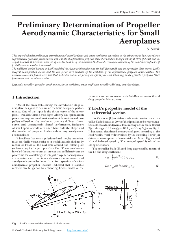 (PDF) Preliminary Determination of Propeller Aerodynamic ...