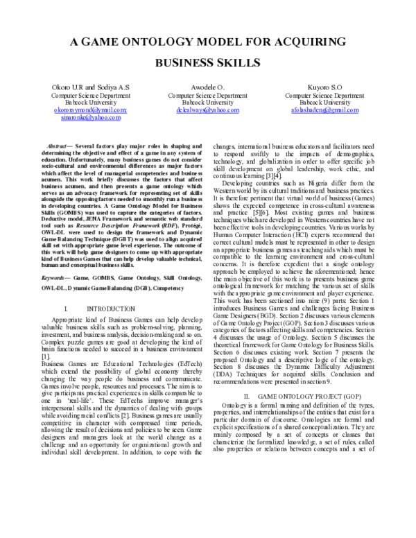 (PDF) Game Ontology for Enhancing Business Skills