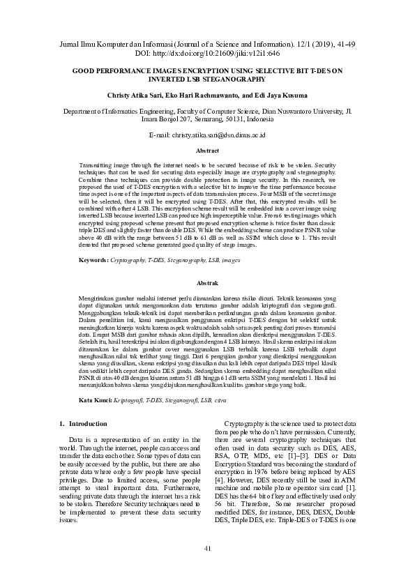 Pdf Good Performance Images Encryption Using Selective Bit T Des On