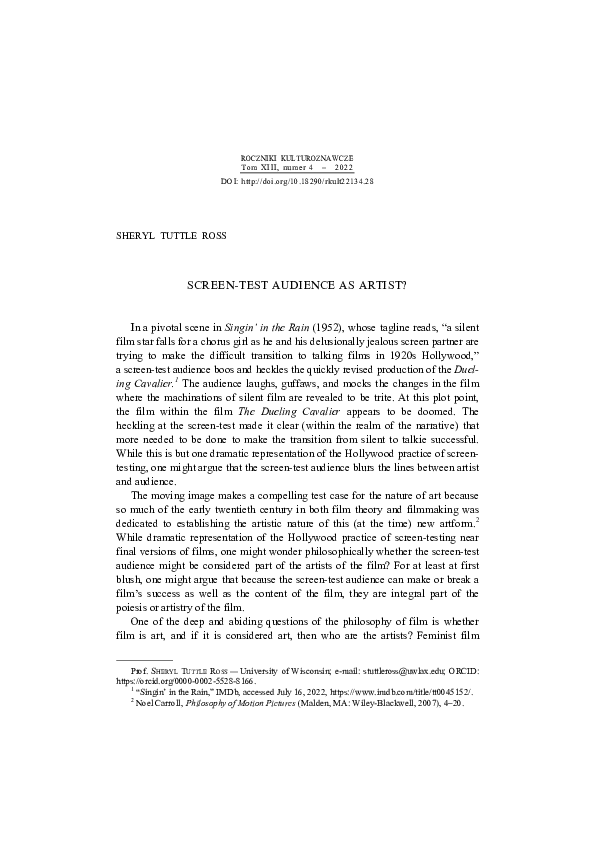 (PDF) Screen-Test Audience as Artist? | Sheryl Tuttle Ross - Academia.edu