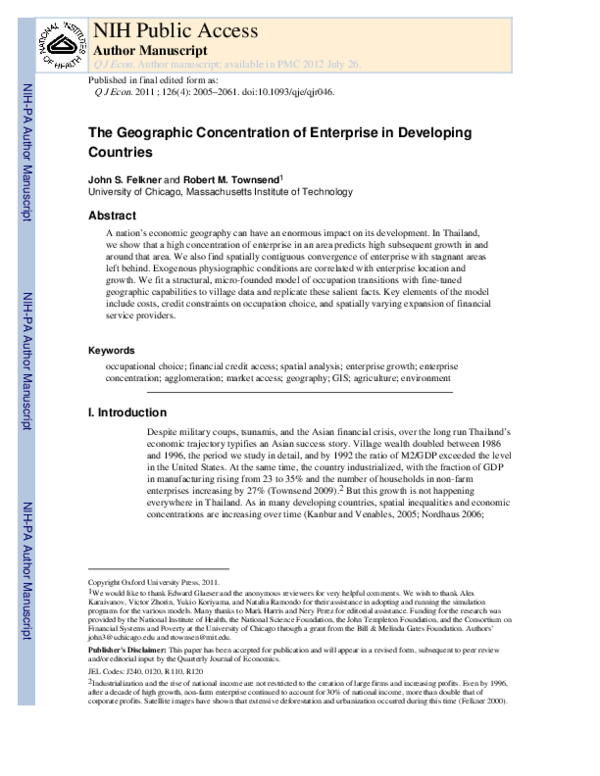 (PDF) The Geographic Concentration of Enterprise in Developing Countries