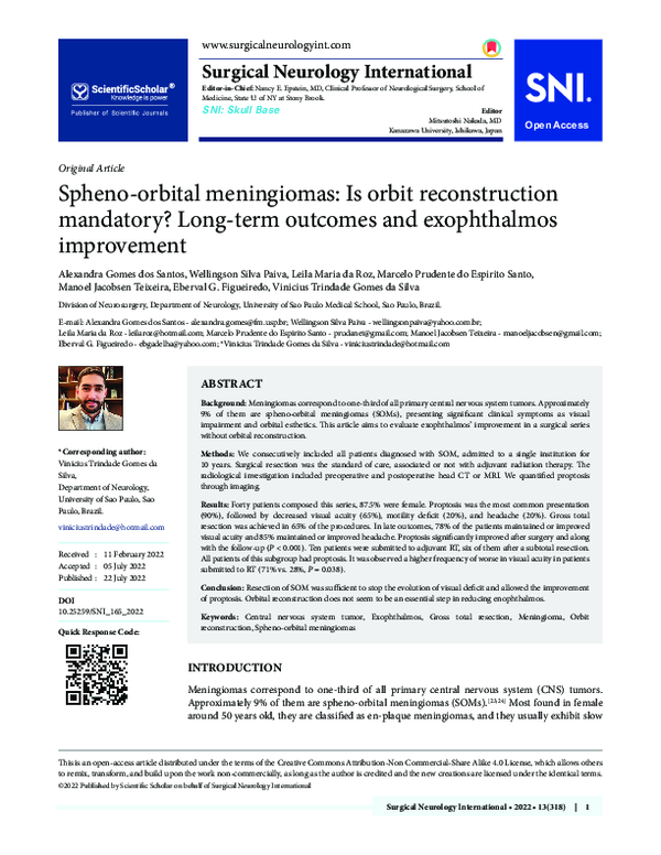 (PDF) Spheno-orbital meningiomas: Is orbit reconstruction mandatory ...