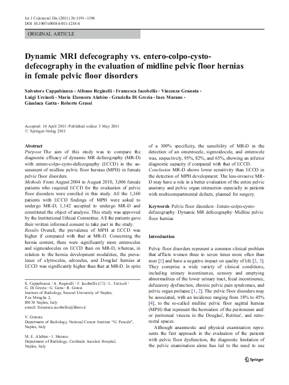 Pdf Dynamic Mri Defecography Vs Entero Colpo Cysto Defecography In