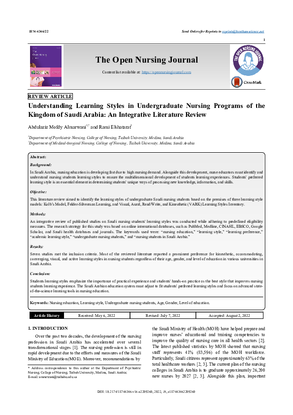 (PDF) Understanding Learning Styles in Undergraduate Nursing Programs ...