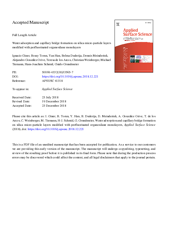 (PDF) Water adsorption and capillary bridge formation on silica micro ...