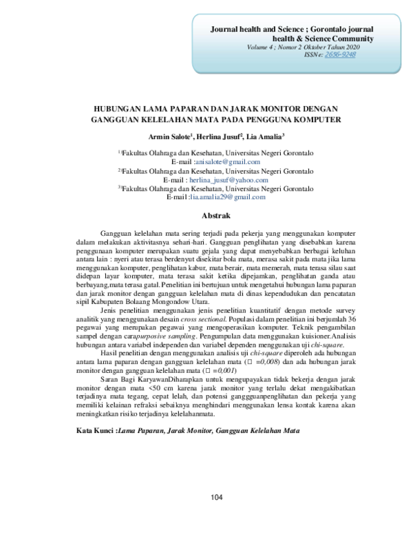 (PDF) Hubungan Lama Paparan Dan Jarak Monitor Dengan Gangguan Kelelahan ...