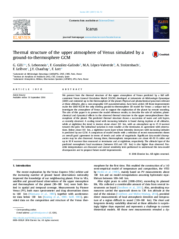 (PDF) Thermal structure of the upper atmosphere of Venus simulated by a ...