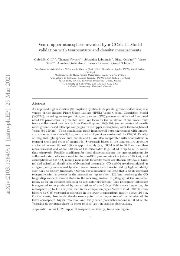 (PDF) Venus upper atmosphere revealed by a GCM: II. Model validation with temperature and ...