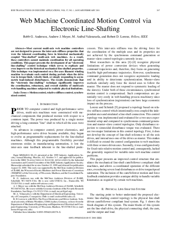 (PDF) Web machine coordinated motion control via electronic line-shafting