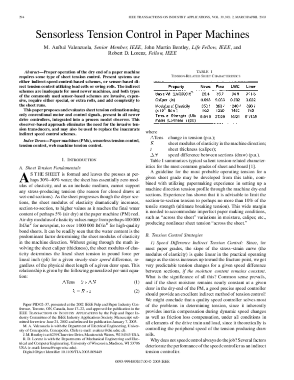 (PDF) Sensorless tension control in paper machines