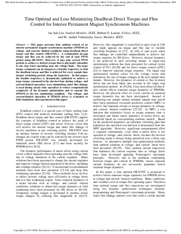 (PDF) Time Optimal and Loss Minimizing Deadbeat-Direct Torque and Flux ...