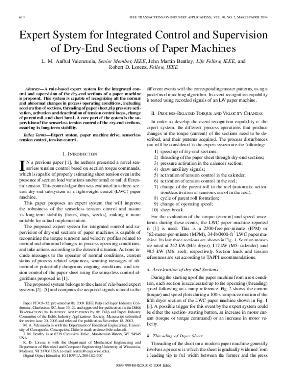 (PDF) Expert System for Integrated Control and Supervision of Dry-End ...