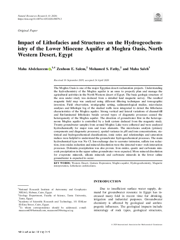 (PDF) Impact of Lithofacies and Structures on the Hydrogeochemistry of ...