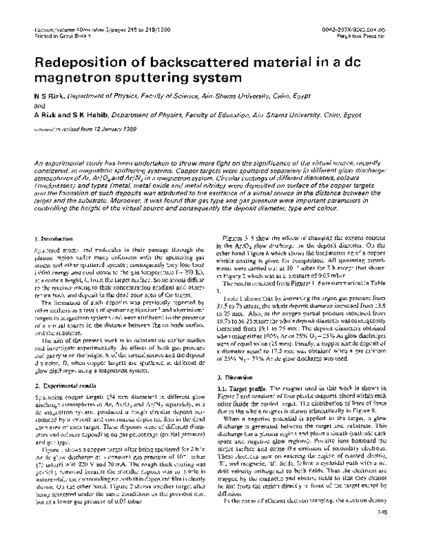 (PDF) Redeposition of backscattered material in a dc magnetron ...