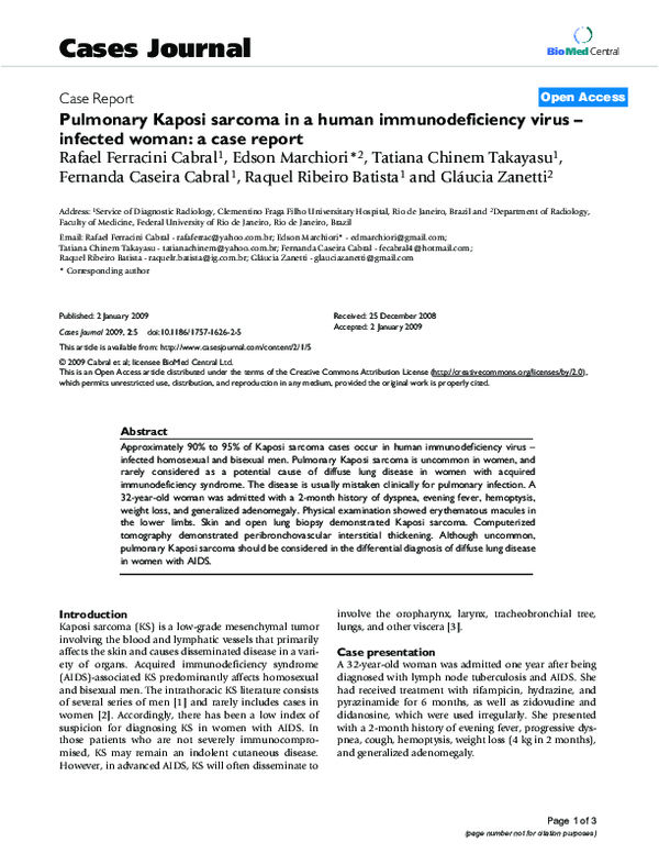 (PDF) Pulmonary Kaposi sarcoma in a human immunodeficiency virus – infected woman: a case report