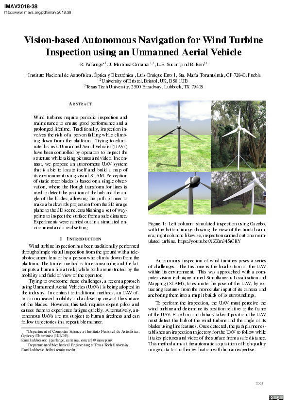 (PDF) Vision-based autonomous navigation for wind turbine inspection ... (PDF) Vision-based autonomous navigation for wind turbine inspection ...