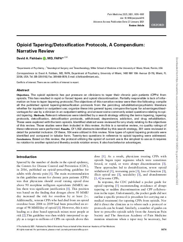 (PDF) Opioid Tapering/Detoxification Protocols, A Compendium: Narrative Review
