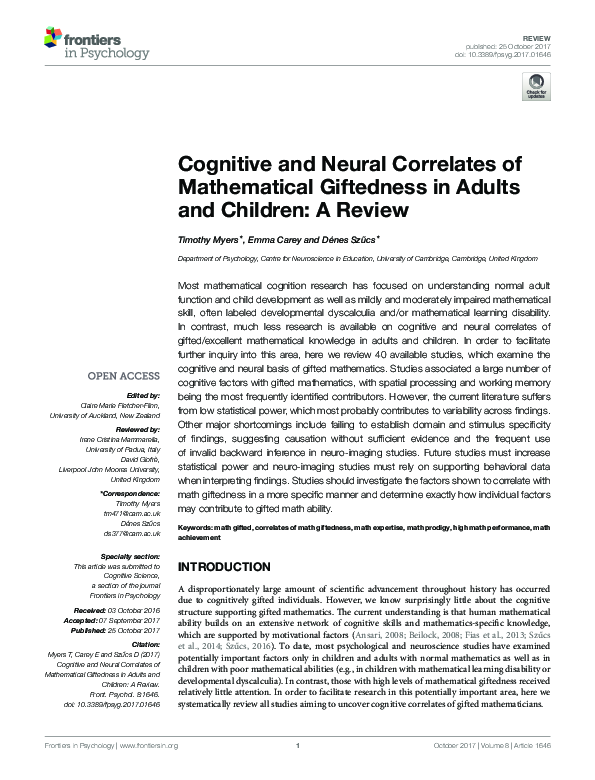 (PDF) Cognitive and Neural Correlates of Mathematical Giftedness in ...