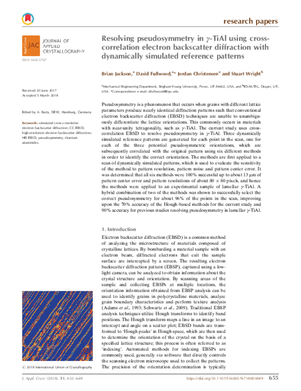 (PDF) Resolving pseudosymmetry in γ-TiAl using cross-correlation electron backscatter ...
