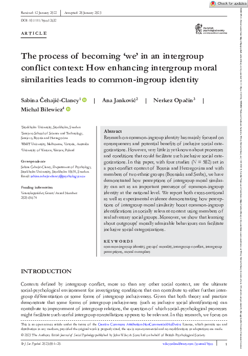 (PDF) The process of becoming ‘we’ in an intergroup conflict context ...