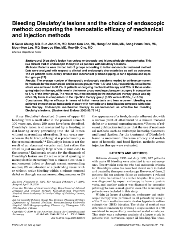 (PDF) Bleeding Dieulafoy's lesions and the choice of endoscopic method ...