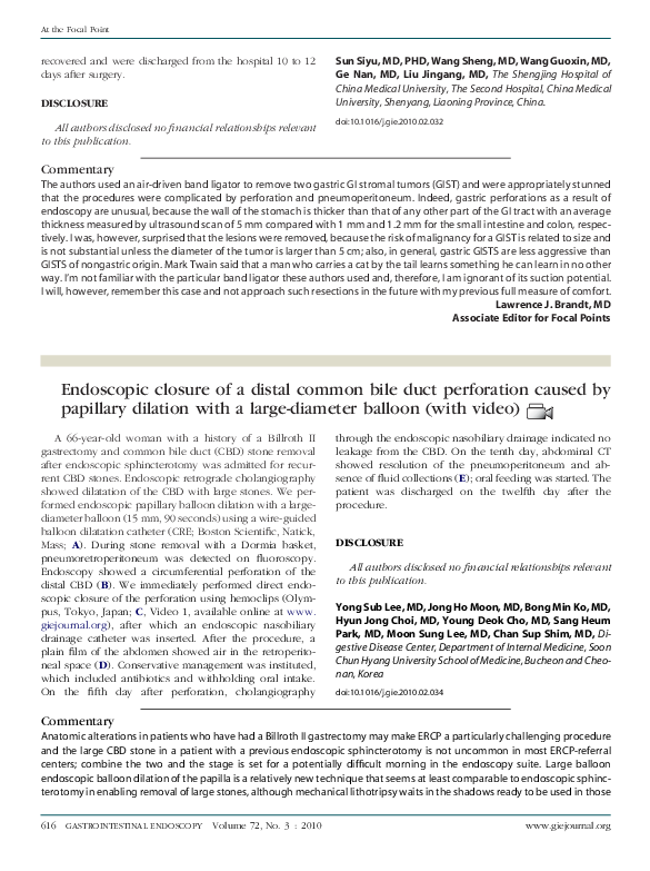 (PDF) Endoscopic closure of a distal common bile duct perforation ...