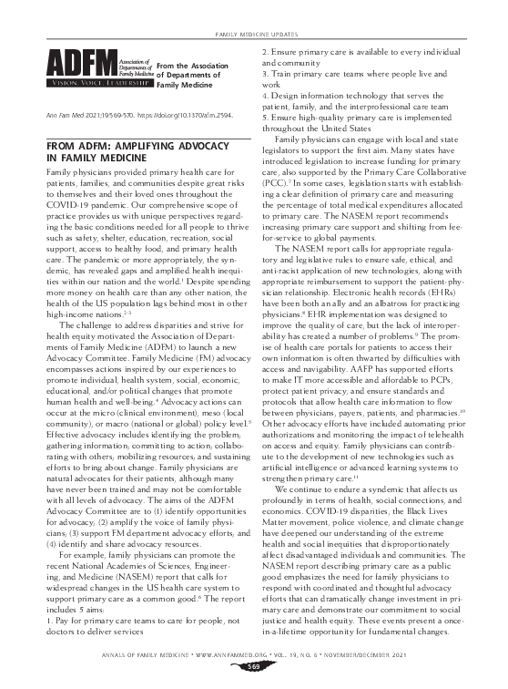 (PDF) From Adfm: Amplifying Advocacy in Family Medicine