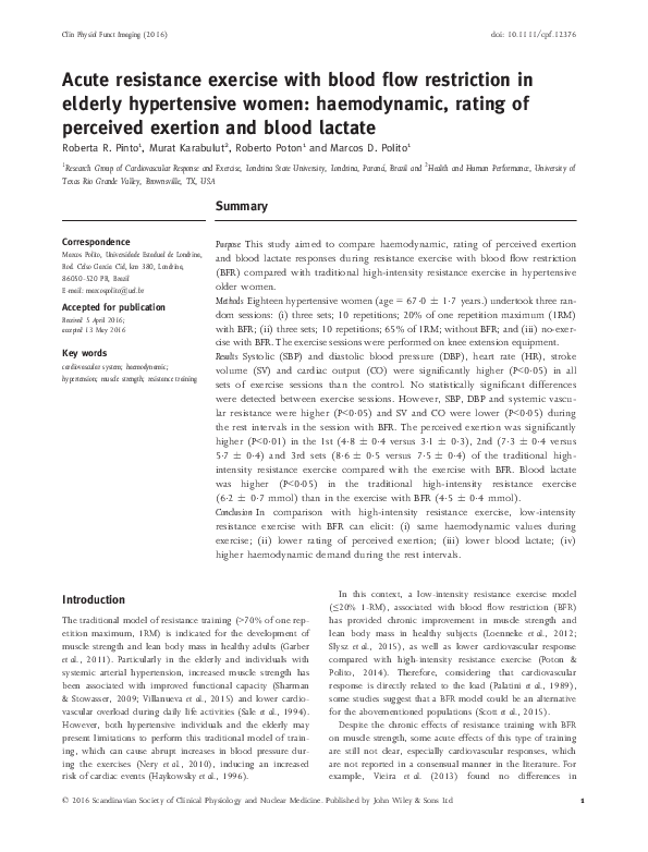 (PDF) Acute resistance exercise with blood flow restriction effects on heart rate, double ...