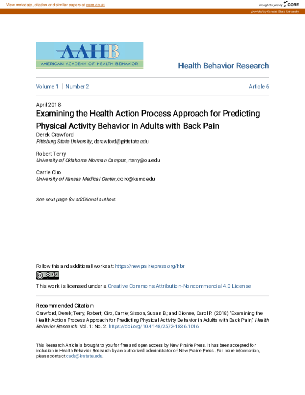 (PDF) Examining the Health Action Process Approach for Predicting Physical Activity Behavior in ...