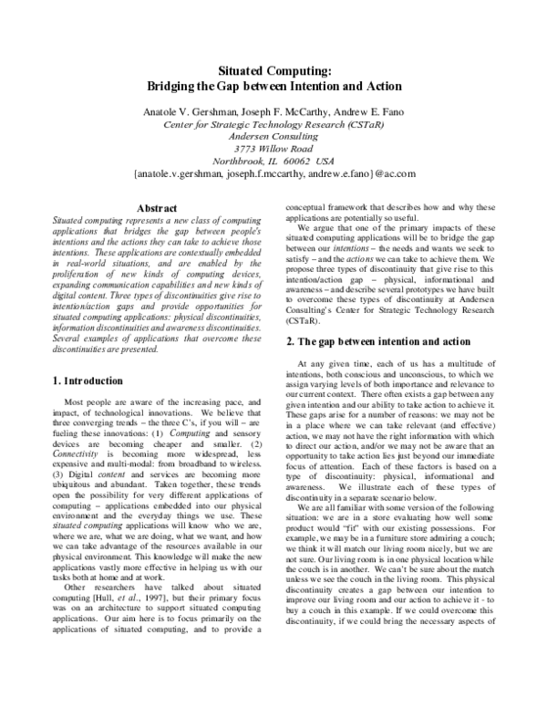 (PDF) Situated computing: bridging the gap between intention and action
