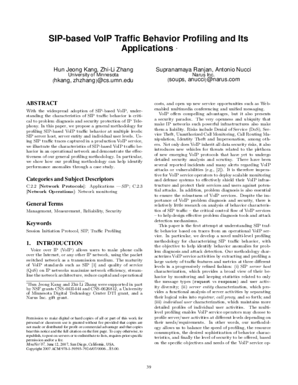 (PDF) SIP-based VoIP traffic behavior profiling and its applications
