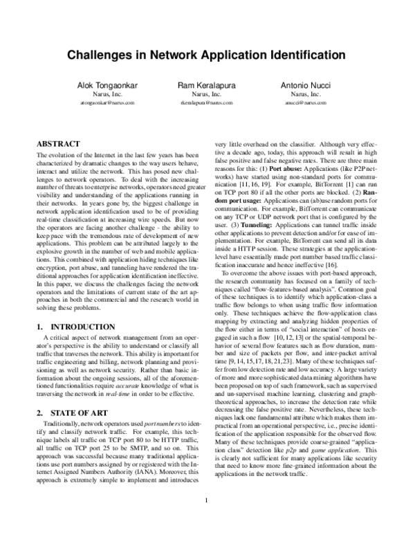 (PDF) Challenges in network application identification