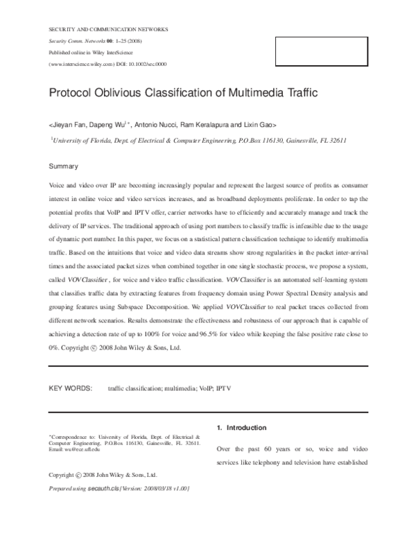 (PDF) Protocol oblivious classification of multimedia traffic