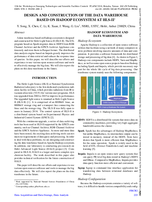 (PDF) Design and Construction of the Data Warehouse Based on Hadoop Ecosystem at HLS-II