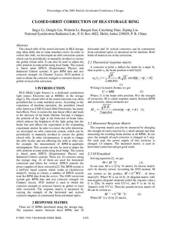 (PDF) Closed orbit correction of HLS storage ring