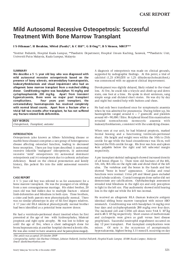 (PDF) Mild autosomal recessive osteopetrosis: successful treatment with ...
