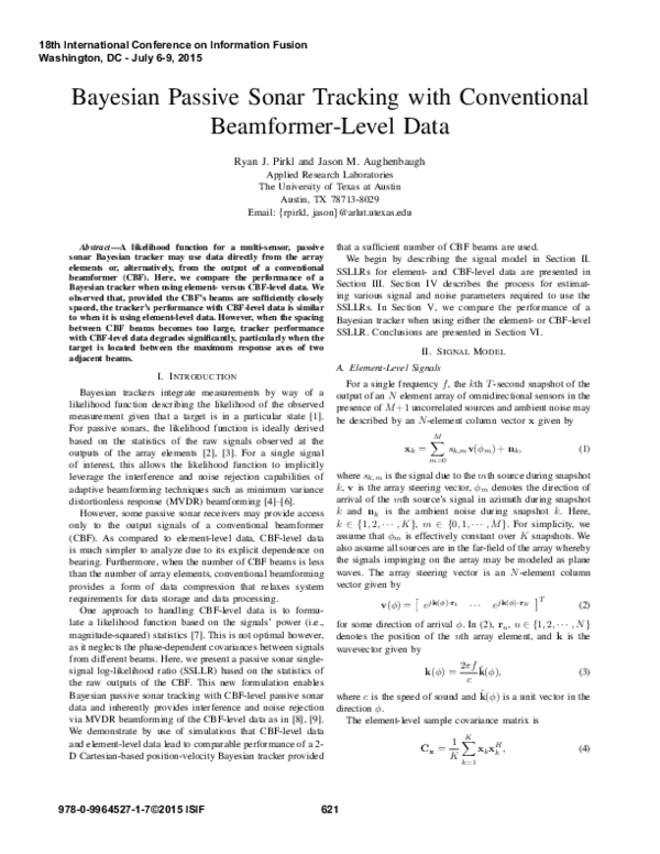 Pdf Bayesian Passive Sonar Tracking With Conventional Beamformer Level Data