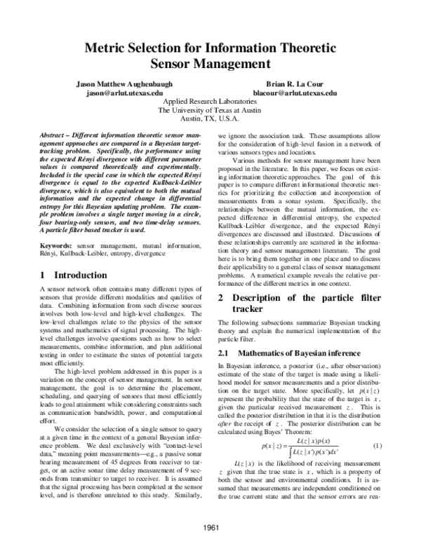 Pdf Metric Selection For Information Theoretic Sensor Management