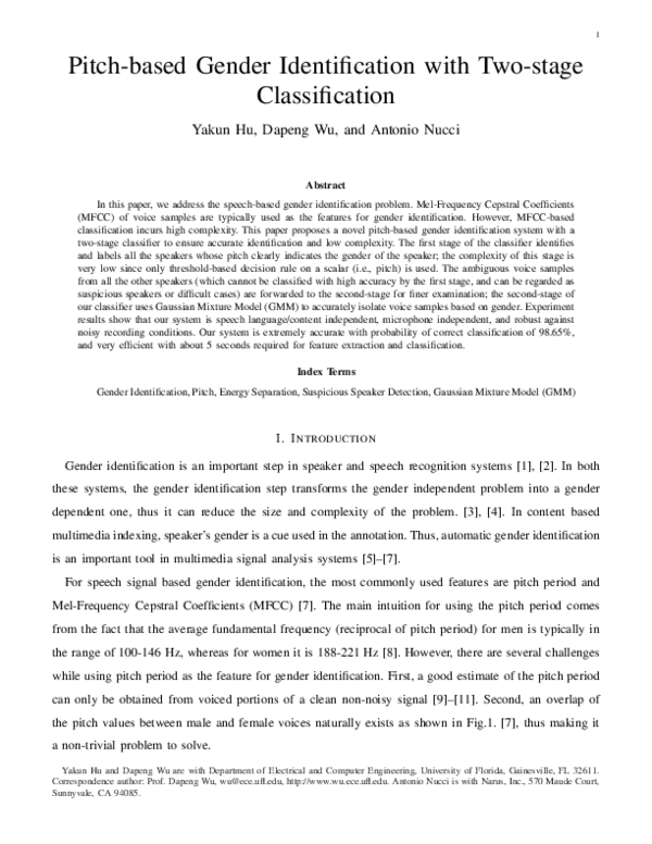 (PDF) Pitch-based gender identification with two-stage classification