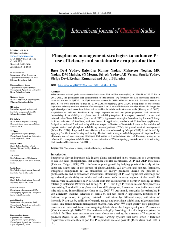 (PDF) Phosphorus management strategies to enhance P-use efficiency and sustainable crop production